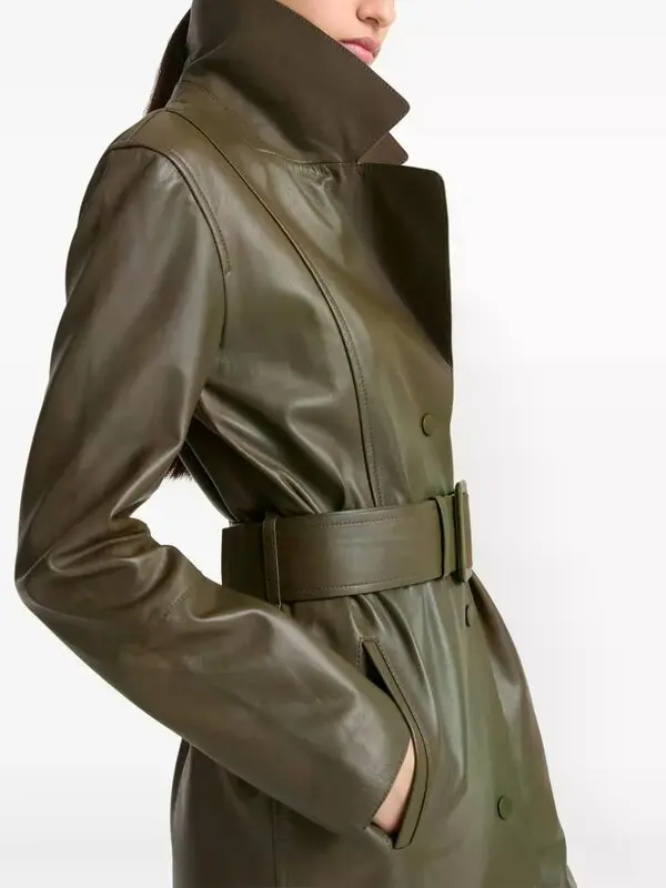 YVES SALOMON Leather Trench Coat - Green