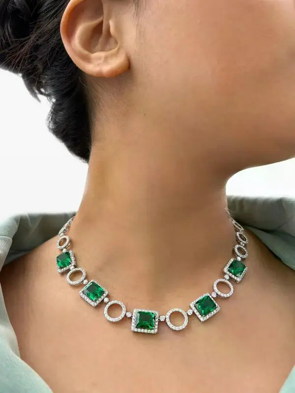 JUWELINA PARIS Sterling Emerald Necklace - Silver