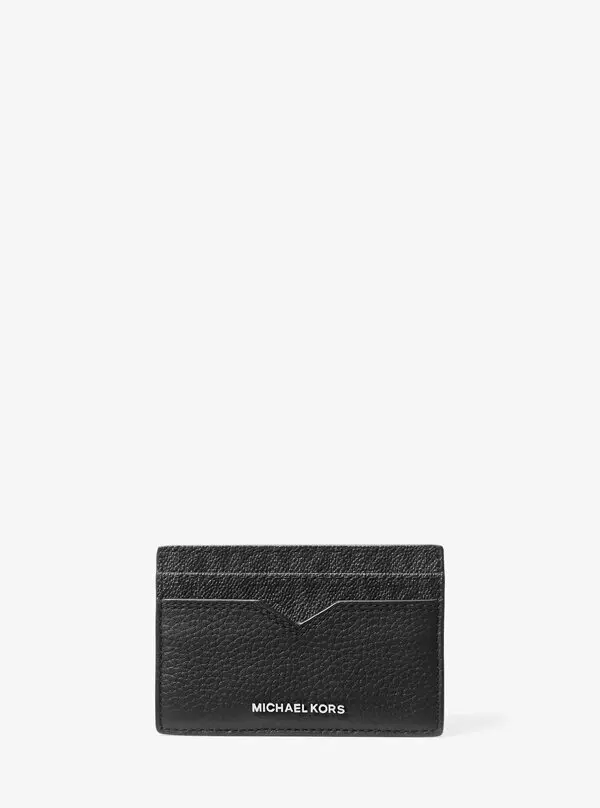 Michael Kors Hudson Pebbled Leather And Signature Logo Money Clip Card Case In By - Black