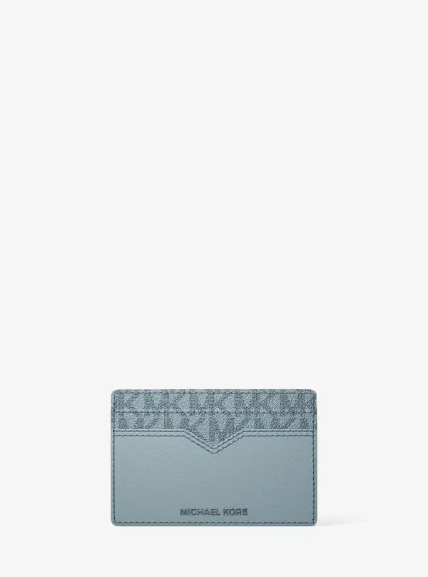 Michael Kors Hudson Pebbled Leather And Signature Logo Money Clip Card Case In By - Blue