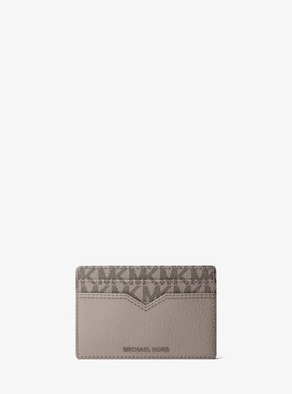 Michael Kors Hudson Pebbled Leather And Signature Logo Money Clip Card Case In By - Silver