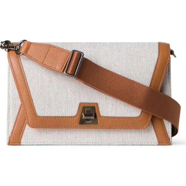 Akris Anouk Canvas & Calfskin Shoulder Bag - Stucco/ Cuoio