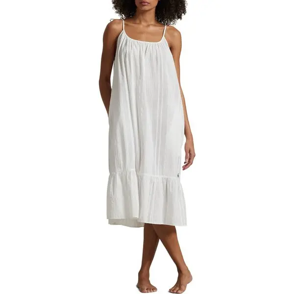 Polo Ralph Lauren Cotton Poplin Tiered Nightgown - White Cloud