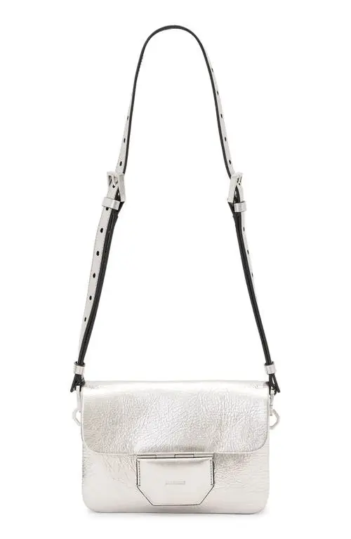 ALLSAINTS Jupiter Metallic Leather Crossbody Bag - Silver Crinkle