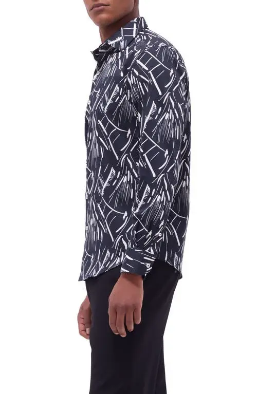 Chemise Homme BUGATCHI XL à Manches Longues – Coupe Shaped Fit, Rayures Violet/noir