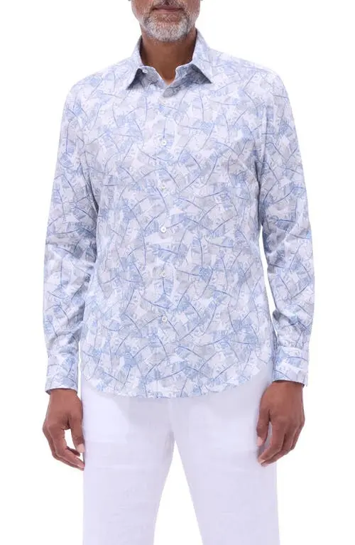 Bugatchi Julian Shaped Fit Leaf Print Stretch Cotton Button-up Shirt - Cobalt