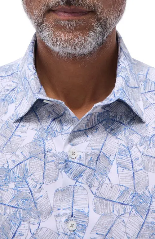 Bugatchi Julian Shaped Fit Leaf Print Stretch Cotton Button-up Shirt - Cobalt