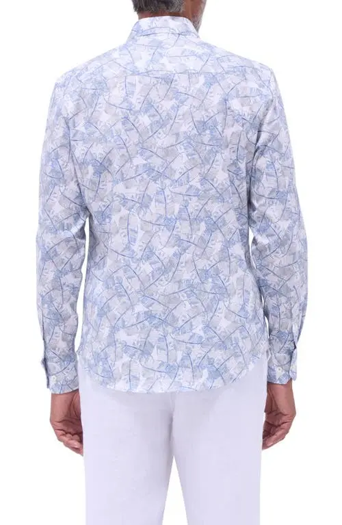 Bugatchi Julian Shaped Fit Leaf Print Stretch Cotton Button-up Shirt - Cobalt
