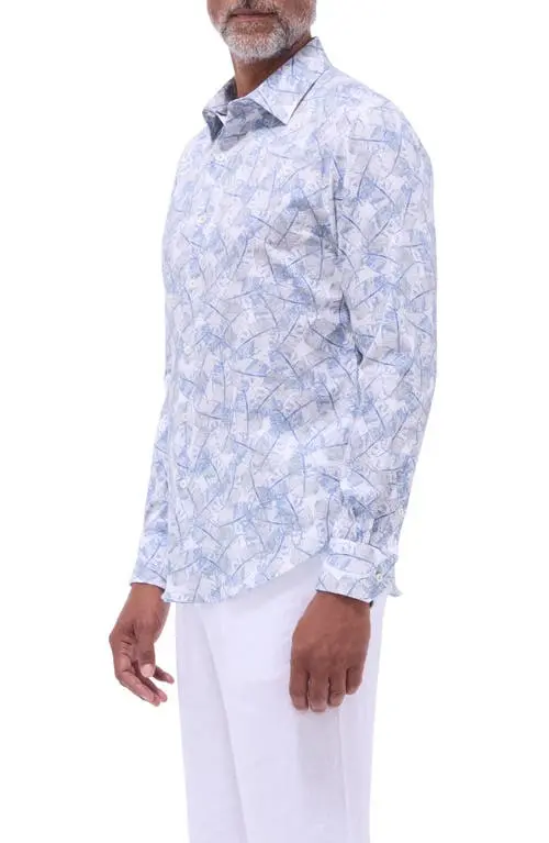 Bugatchi Julian Shaped Fit Leaf Print Stretch Cotton Button-up Shirt - Cobalt