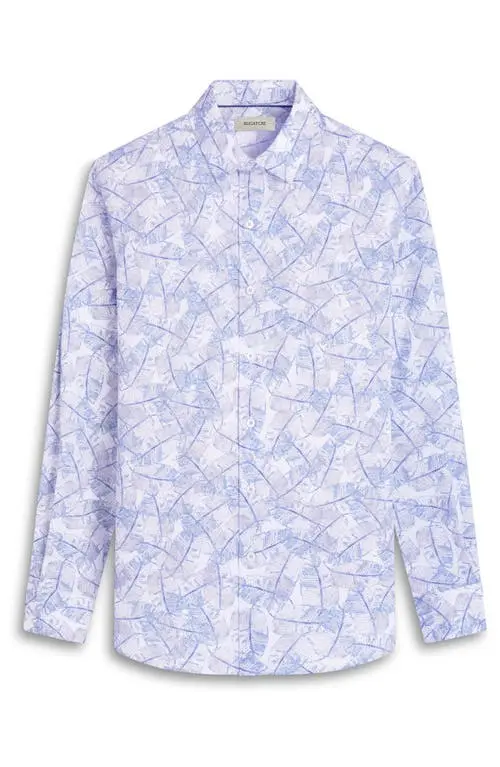 Bugatchi Julian Shaped Fit Leaf Print Stretch Cotton Button-up Shirt - Cobalt