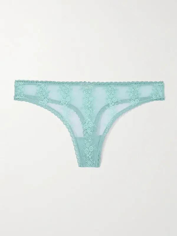 ERES Fleur Du Sel Ressac Embroidered Stretch-tulle Thong - Blue