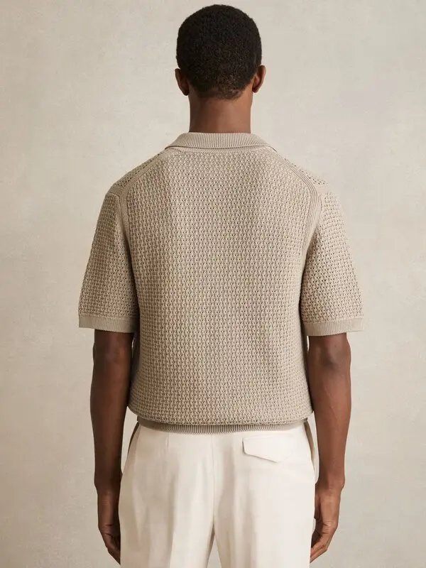 REISS Comet Textured-knit Zip-through Shirt - Stone