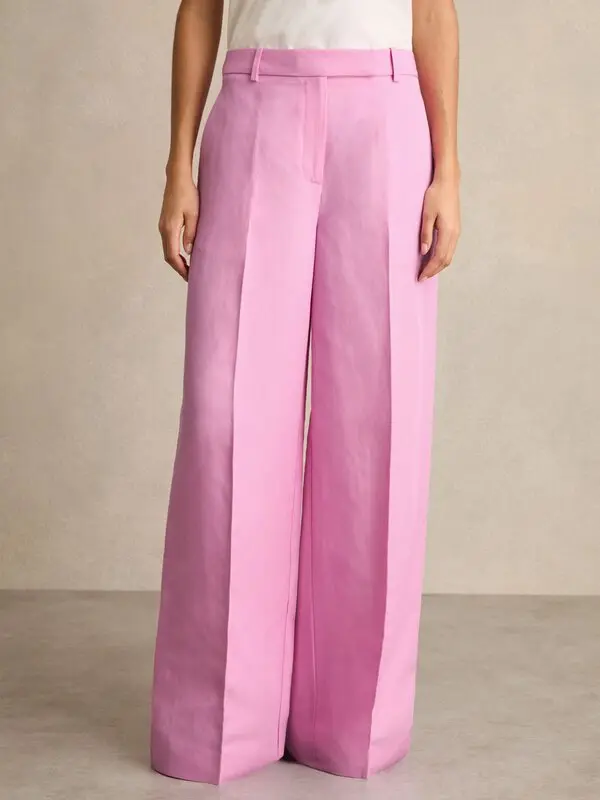 REISS Raine Wide-leg Linen Blend Trousers