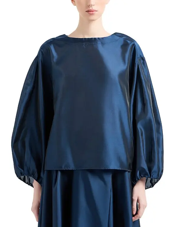 Emporio Armani Shiny Muslin Balloon Sleeve Blouse - Dark Blue