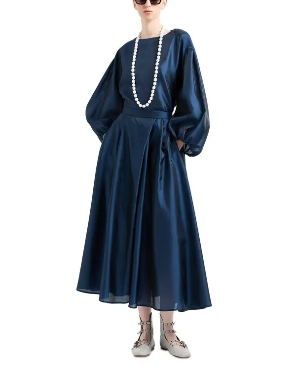 Emporio Armani Shiny Muslin Balloon Sleeve Blouse - Dark Blue