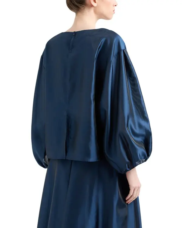 Emporio Armani Shiny Muslin Balloon Sleeve Blouse - Dark Blue