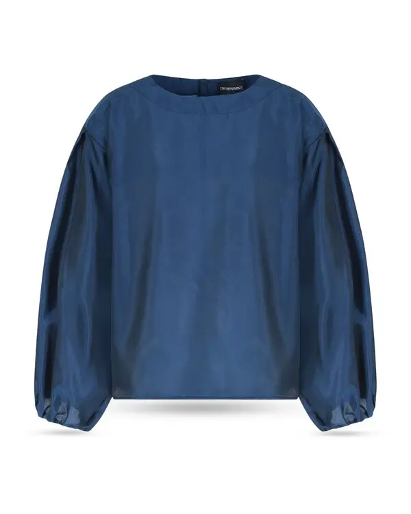 Emporio Armani Shiny Muslin Balloon Sleeve Blouse - Dark Blue