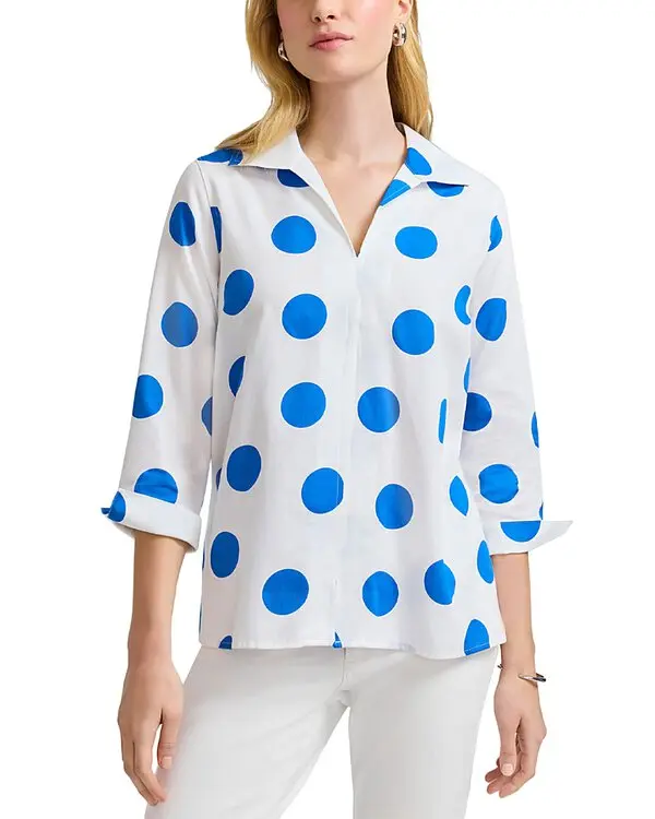 Foxcroft Agnes 3/4 Sleeved Dot Shirt - White/blue