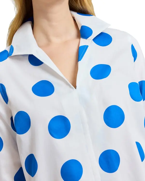Foxcroft Agnes 3/4 Sleeved Dot Shirt - White/blue