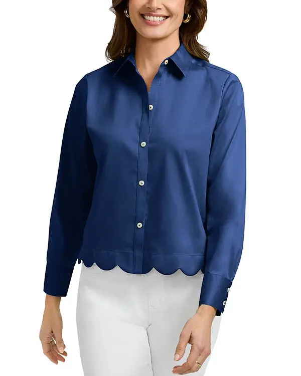 Foxcroft Scarlett Long Sleeved Matte Sateen Shirt - Navy