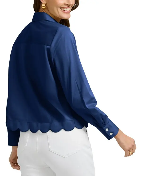 Foxcroft Scarlett Long Sleeved Matte Sateen Shirt - Navy