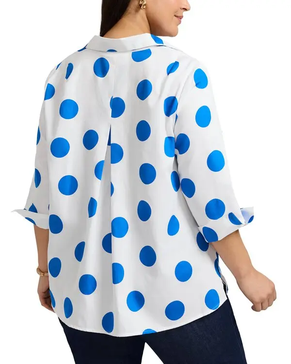 Foxcroft Agnes 3/4 Sleeved Dot Shirt - White/blue