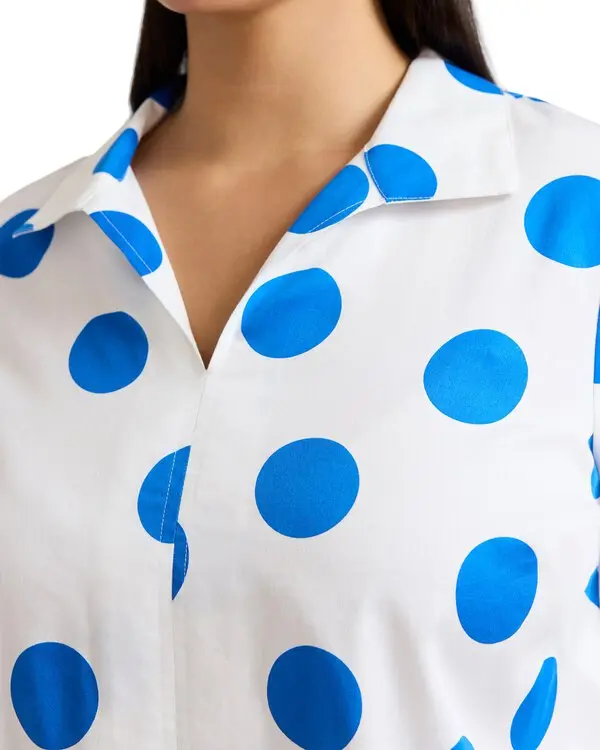 Foxcroft Agnes 3/4 Sleeved Dot Shirt - White/blue