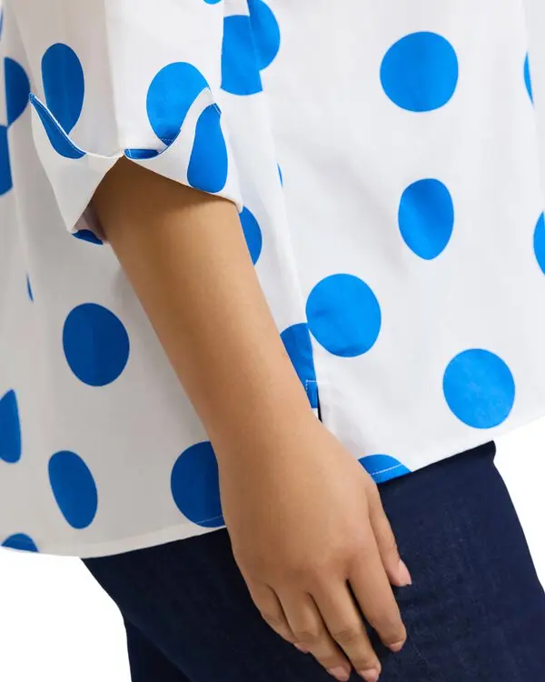 Foxcroft Agnes 3/4 Sleeved Dot Shirt - White/blue