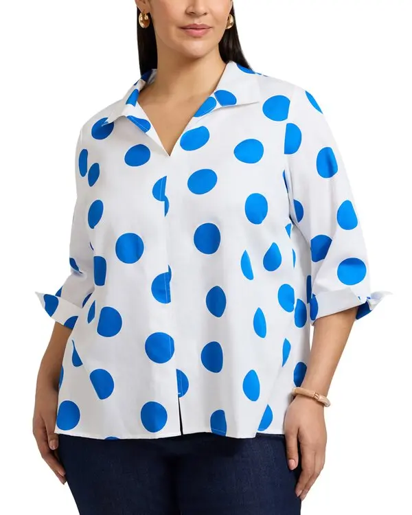 Foxcroft Agnes 3/4 Sleeved Dot Shirt - White/blue