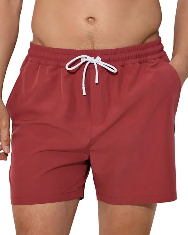 REISS Cliff Plain 4.9" Swim Shorts - Pomegranate Red