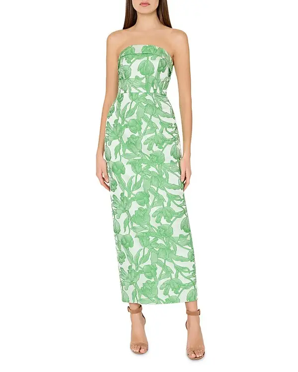 MILLY Tulip Jacquard Strapless Dress - Green Multi
