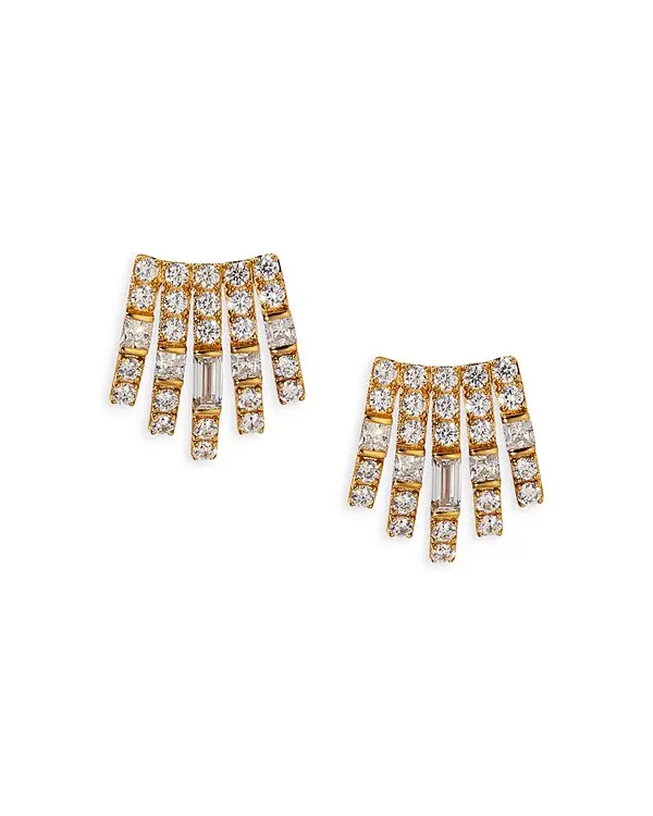 Nadri Cubic Zirconia Multi Row Stud Earrings - Gold
