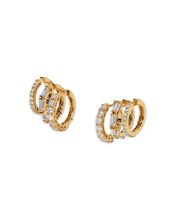 Nadri Cubic Zirconia Triple Row Hoop Earrings - Gold