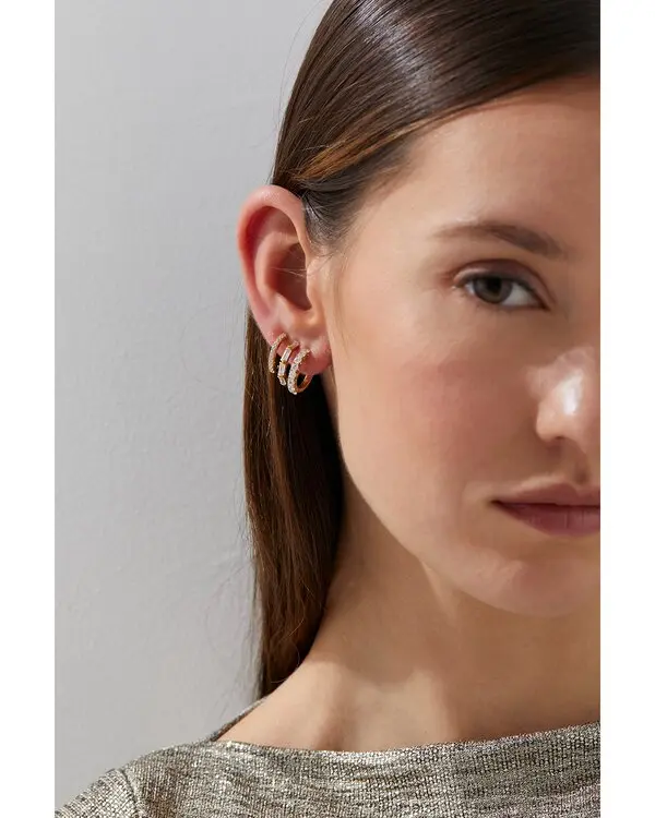 Nadri Cubic Zirconia Triple Row Hoop Earrings