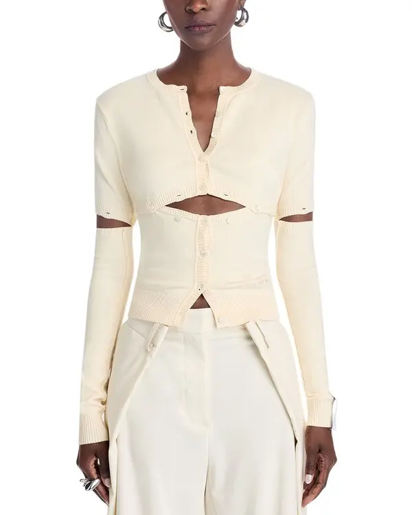 Rokh Multi Button Crewneck Cardigan - Cream