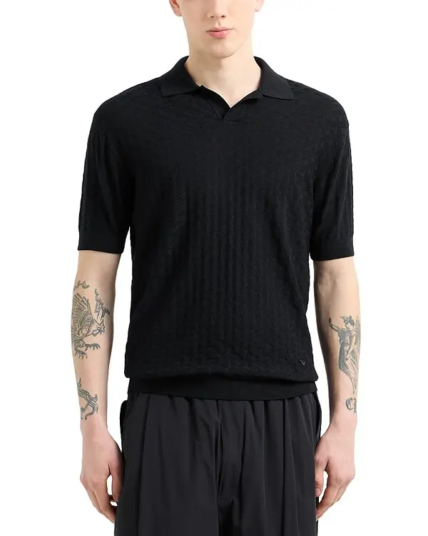 Emporio Armani Virgin Wool Short Sleeve Polo Sweater - Navy Blue