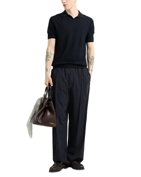 Emporio Armani Virgin Wool Short Sleeve Polo Sweater - Navy Blue