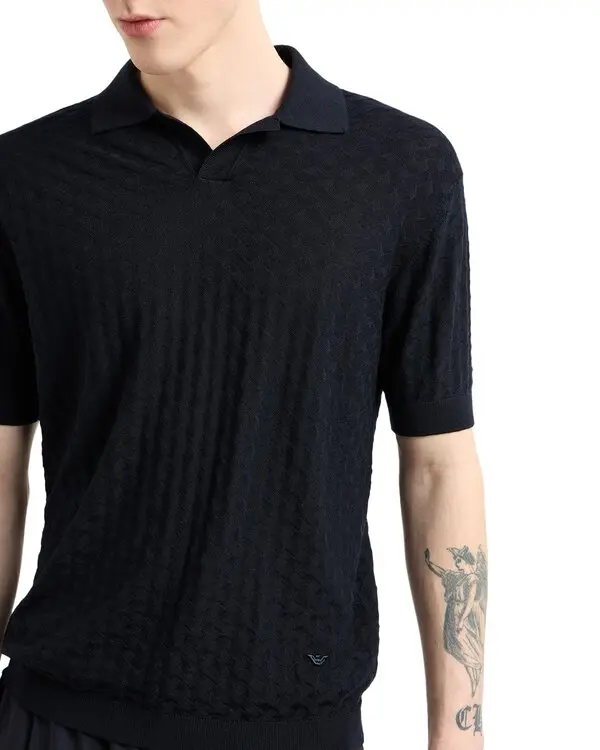 Emporio Armani Virgin Wool Short Sleeve Polo Sweater - Navy Blue
