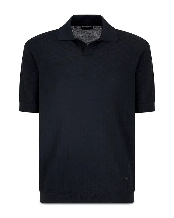 Emporio Armani Virgin Wool Short Sleeve Polo Sweater - Navy Blue