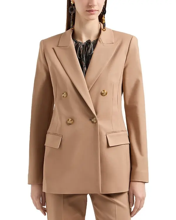 Emporio Armani Stretch Cotton Double-breasted Blazer - Camel