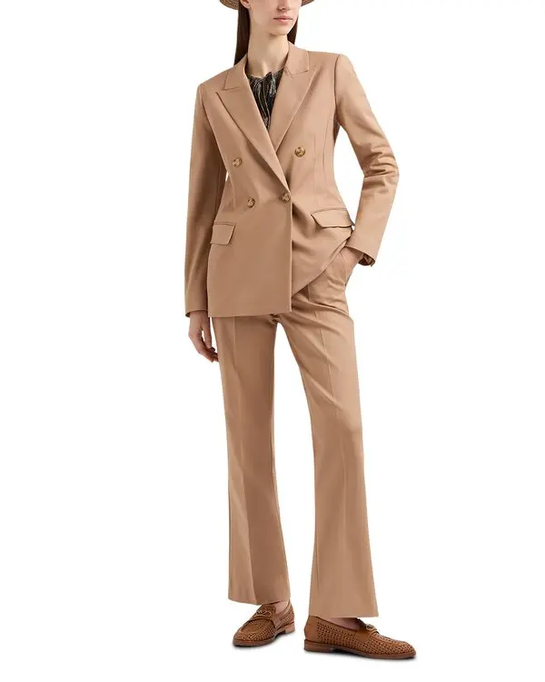 Emporio Armani Stretch Cotton Double-breasted Blazer - Camel