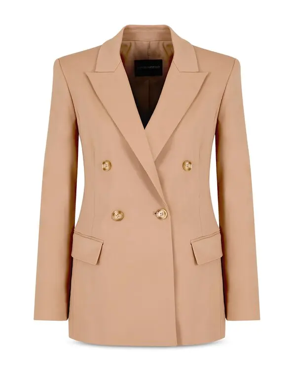 Emporio Armani Stretch Cotton Double-breasted Blazer - Camel