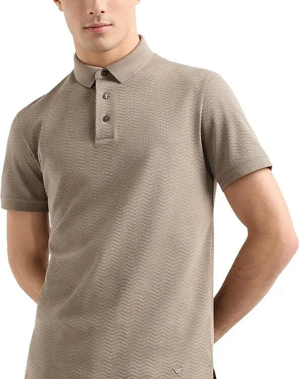 Emporio Armani Textured Cotton Allover Jacquard Chevron Motif Polo - Tan