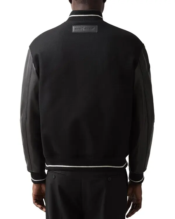 REISS Mclaren Circuit Leather-sleeve Wool Bomber Jacket - Black