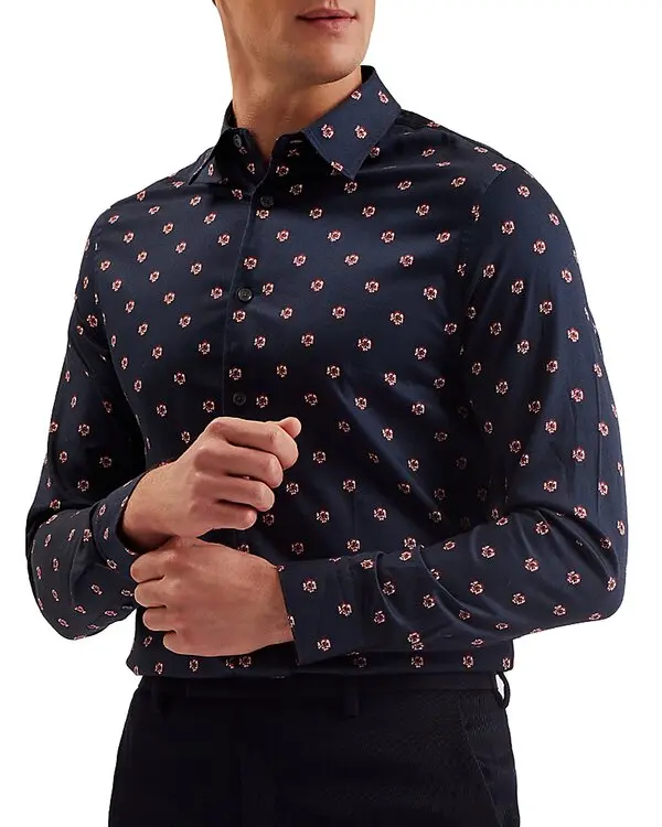 Ted Baker London Mikceal Slim Fit Long Sleeve Floral Shirt - Navy