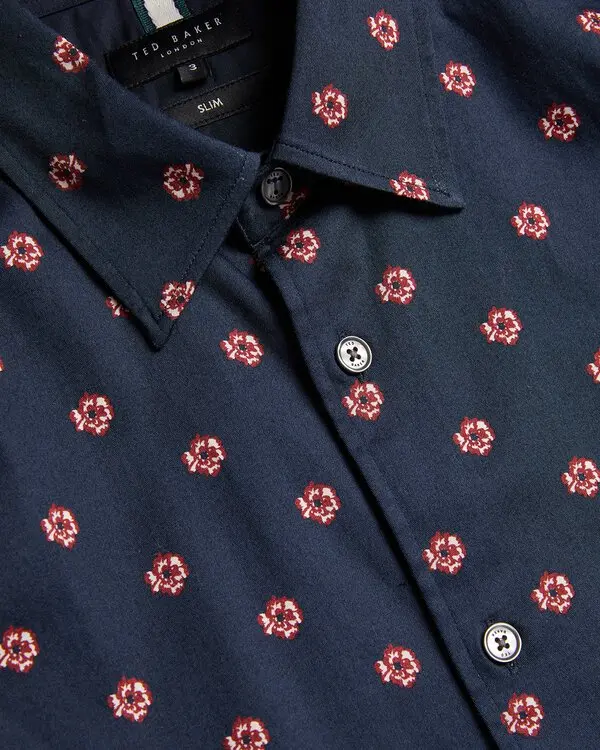 Ted Baker London Mikceal Slim Fit Long Sleeve Floral Shirt - Navy