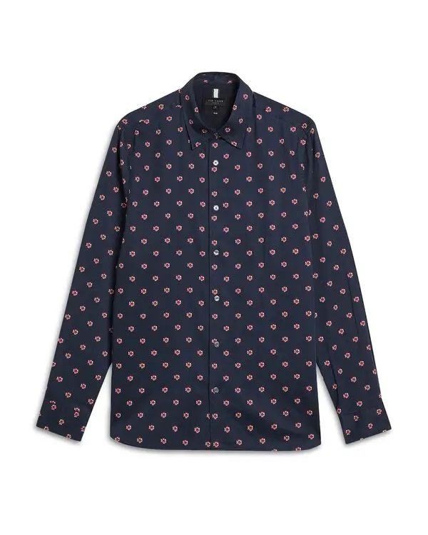 Ted Baker London Mikceal Slim Fit Long Sleeve Floral Shirt - Navy