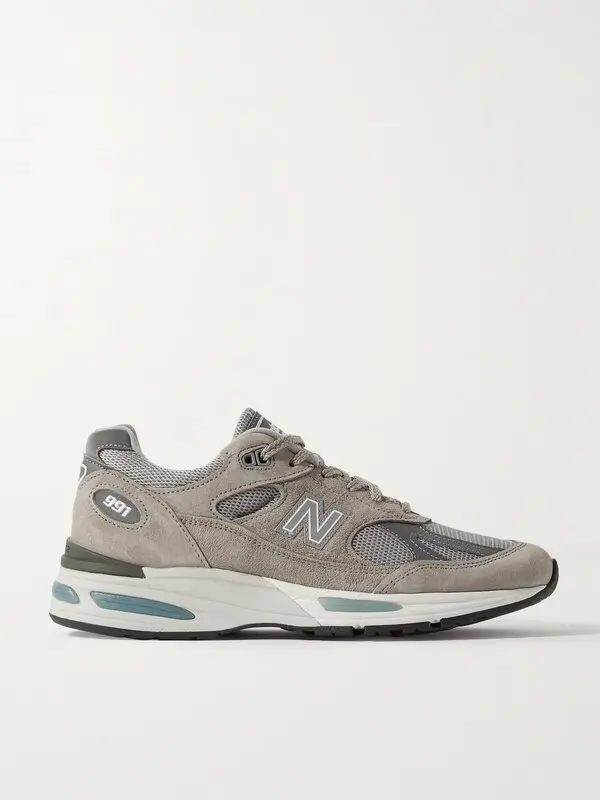 NEW BALANCE 991v2 Mesh-trimmed Suede Sneakers - Gray