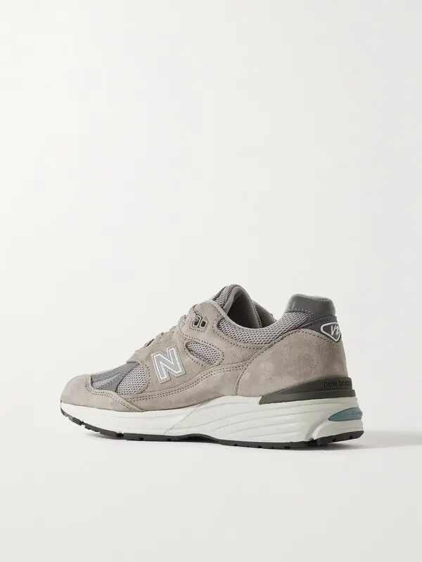 NEW BALANCE 991v2 Mesh-trimmed Suede Sneakers - Gray