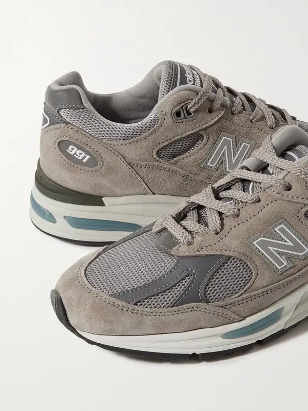 NEW BALANCE 991v2 Mesh-trimmed Suede Sneakers - Gray